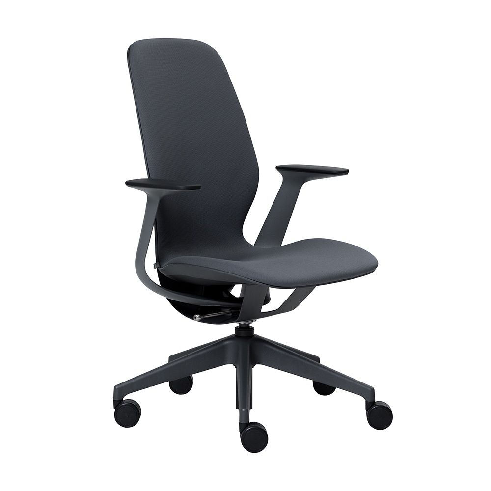 Modernform เก้าอี้ทำงาน Steelcase รุ่น SILQ เก้าอี้พนักพิงกลาง โครงขาว เบาะและพนักหุ้มผ้าสีเขียว ...