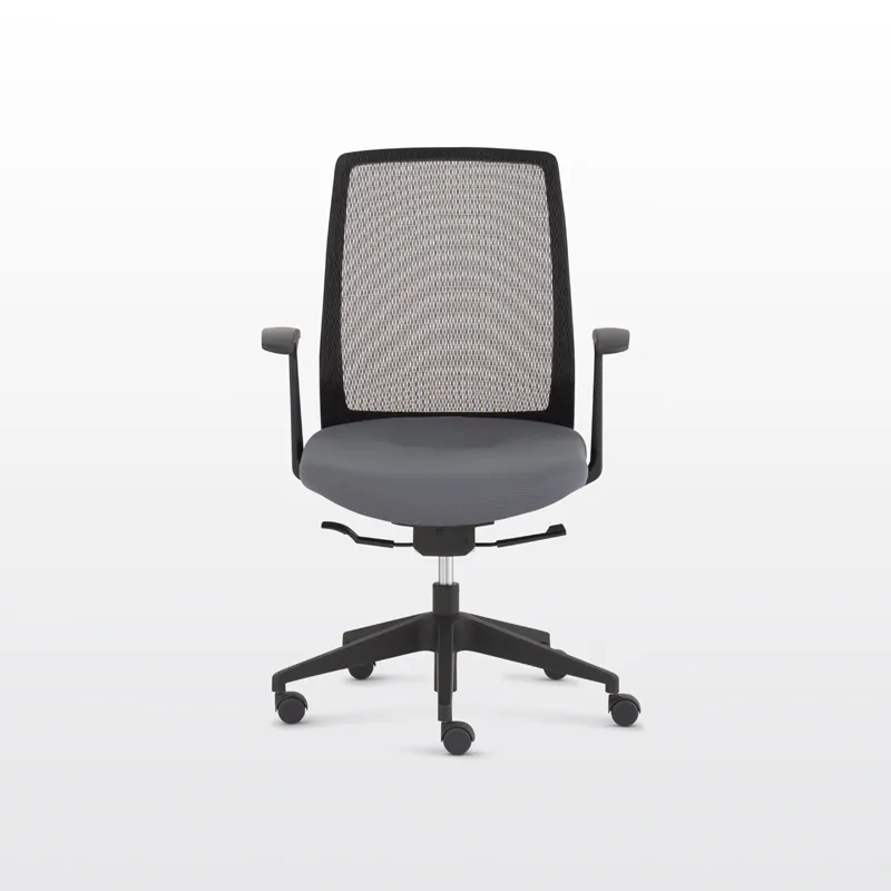 Modernform เก้าอี้ TR แขนปรับได้ เบาะหุ้มผ้าสีเทา พนักพิงตาข่ายสีดำ ขาไนลอน | Modernform